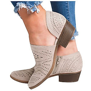 Fall Boots for Women Ankle Booties Womens Ankle Boots Heel Single Cutout Hollow-out Women Boots Zipper Low Shoes Booties Casual Women's sandals Boots for Women Womens Booties and Ankle Boots