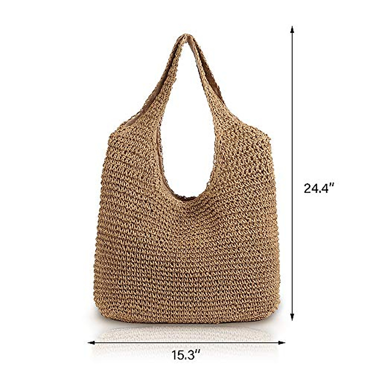 QTKJ Hand-woven Soft Large Straw Shoulder Bag Boho Straw Handle Tote Retro Summer Beach Bag Rattan Handbag (Khaki)