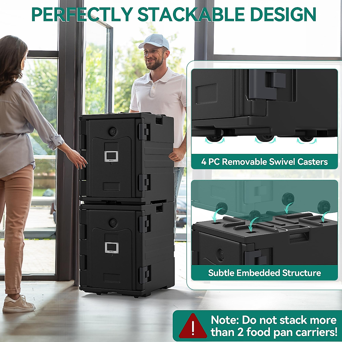 YITAHOME Insulated Food Pan Carrier, 82 Qt LLDPE Hot Box for Catering w/Stainless Steel Pan, Portable Food Warmer Box for 5 Full-Size Pans, Ideal for Restaurant Family Gathering