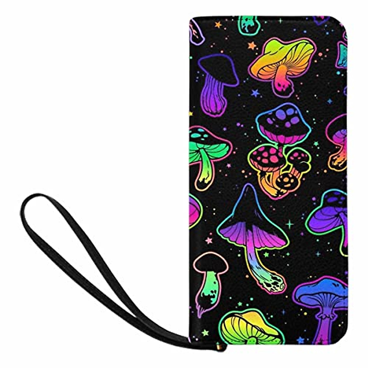 InterestPrint Bright Psychedelic Mushrooms Portable Leather Bifold Wallet, Slim Little Card Holder