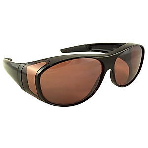 Ideal Eyewear Sun Shield Blue Blocking Fit Over Sunglasses HD Copper Lenses - Wear Over Glasses - Wrap Around (Black Frame, Large)