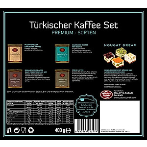 Palanci | Turkish coffee set of 4 | Premium mocha | 400 gr. | Gift set with nougat | ground coffee | 4 varieties Türk kahvesi, Dibek kahvesi, Ege and Osmanli kahvesi | mocha coffee | like espresso