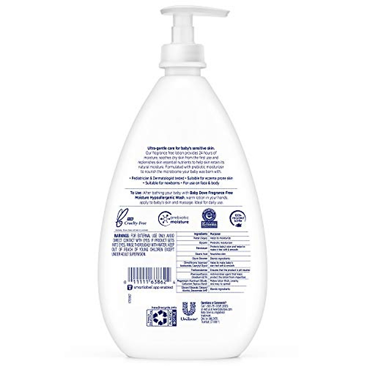 Baby Dove Face and Body Lotion for Sensitive Skin Moisture Fragrance-Free Baby Lotion 20 oz