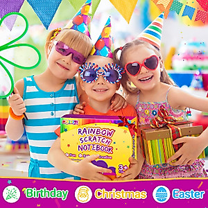 pigipigi Scratch Paper Party Favor: 16 Pack Rainbow Scratch Notebook Kids Art Craft Supplies Birthday Gift for Girls Boys Age 3 4 5 6 7 8 9 10 Years Old Toy Activity Fun Easter Project Drawing Kit