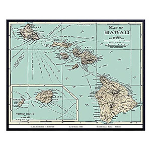 Hawaiian Wall Decor - Hawaiian Wall Art - Hawaii Wall Art Print - 8x10 Hawaii Poster - Hawaii Wall Decor - Tropical Wall Decor - Hawaiian Islands Vintage Map