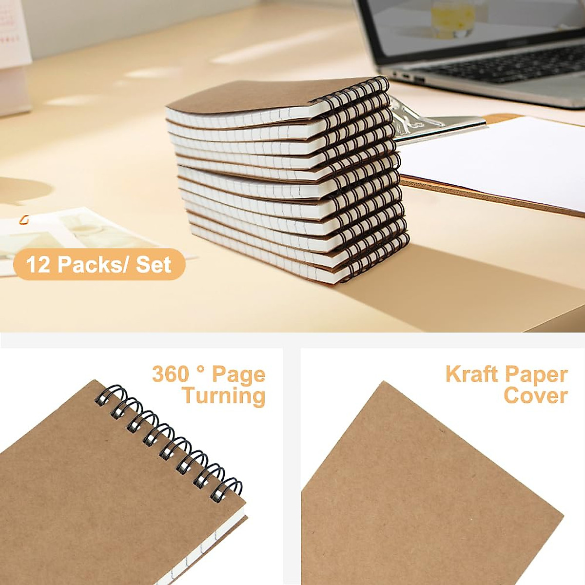 wavamawa Pocket Notebooks Set of 12, Small 3x5 Spiral Notepads, Office Style Mini Notebook, Small Notepad Pocket Size, Memo Pads for Home, College, Work or School - Lined College Ruled Paper