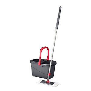 Rubbermaid Microfiber Flat Spin Mop Floor Cleaning System with Wringer Bucket, Red, Flat Floor Mop for Hardwood/Laminate/Vinyl/Tile/Stone Floors