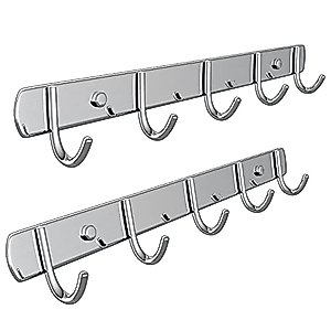 Kasilyic 2 Pcs Coat Hook Rack, 14-Inch Towel＆Key Hook Rail with 5 Hooks, Durable Wall Mounted Hangers for Bedroom, Bathroom, Foyer, Hallway