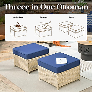CAODOC Wicker Patio Furniture Set,8 Pieces Modern Outdoor Conversation Set Sectional Sofa with Cushion and Ottomans for Garden, Poolside, Backyard