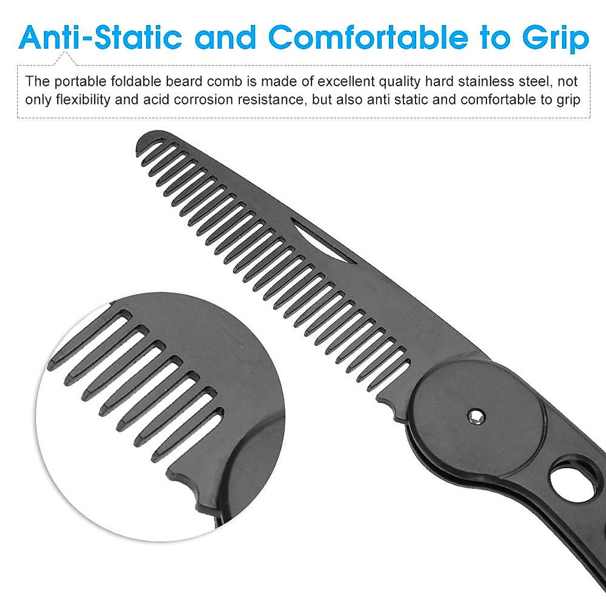 Stainless Steel Beard Comb, Portable Foldable Beard Comb, Men Beard Mustache Styling Hair Combs Antistatic Mustache Comb Perfect for Wallet and Pocket