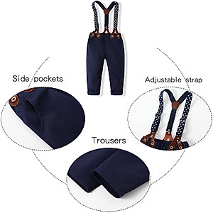 Kimocat Baby Boys Gentleman Outfits Suits Long Sleeve Shirt Suspenders Pants Bow Tie Clothes Set (Red plaid, 18-24 Months)