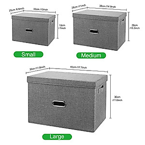 Valease Linen Fabric Collapsible Storage Bins with Removable Lids and Handles, Washable Storage Box Containers Baskets Cube with Cover for Bedroom,Closet,Office,Living Room,Nursery (Grey, Small)