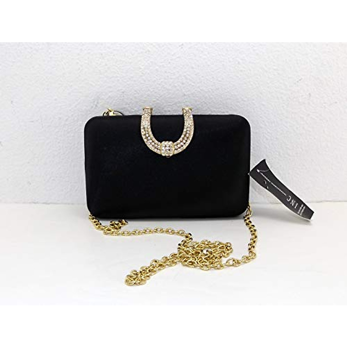 New! Womens INC I.N.C. International Concepts Black Danyele Satin Clutch