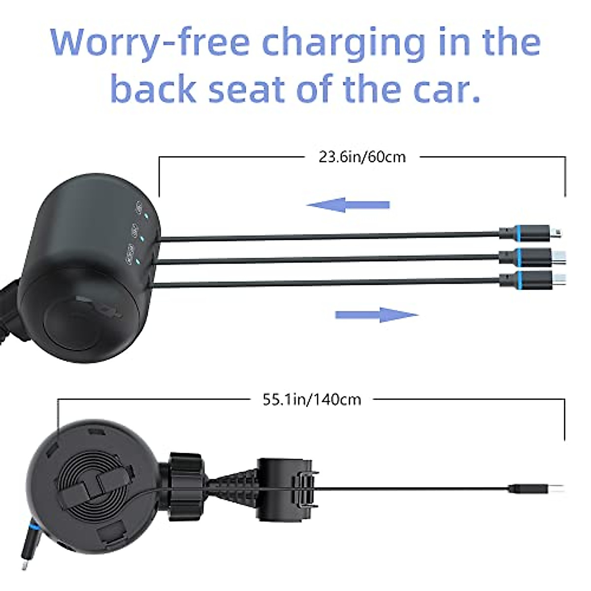 Multi Car Retractable Backseat 3 in 1 36W Car Charging Station Box Compatible with All Phones | iPhone | Samsung | Android | Share Ride Customer Charging Dock Attach to Headrest (Big)