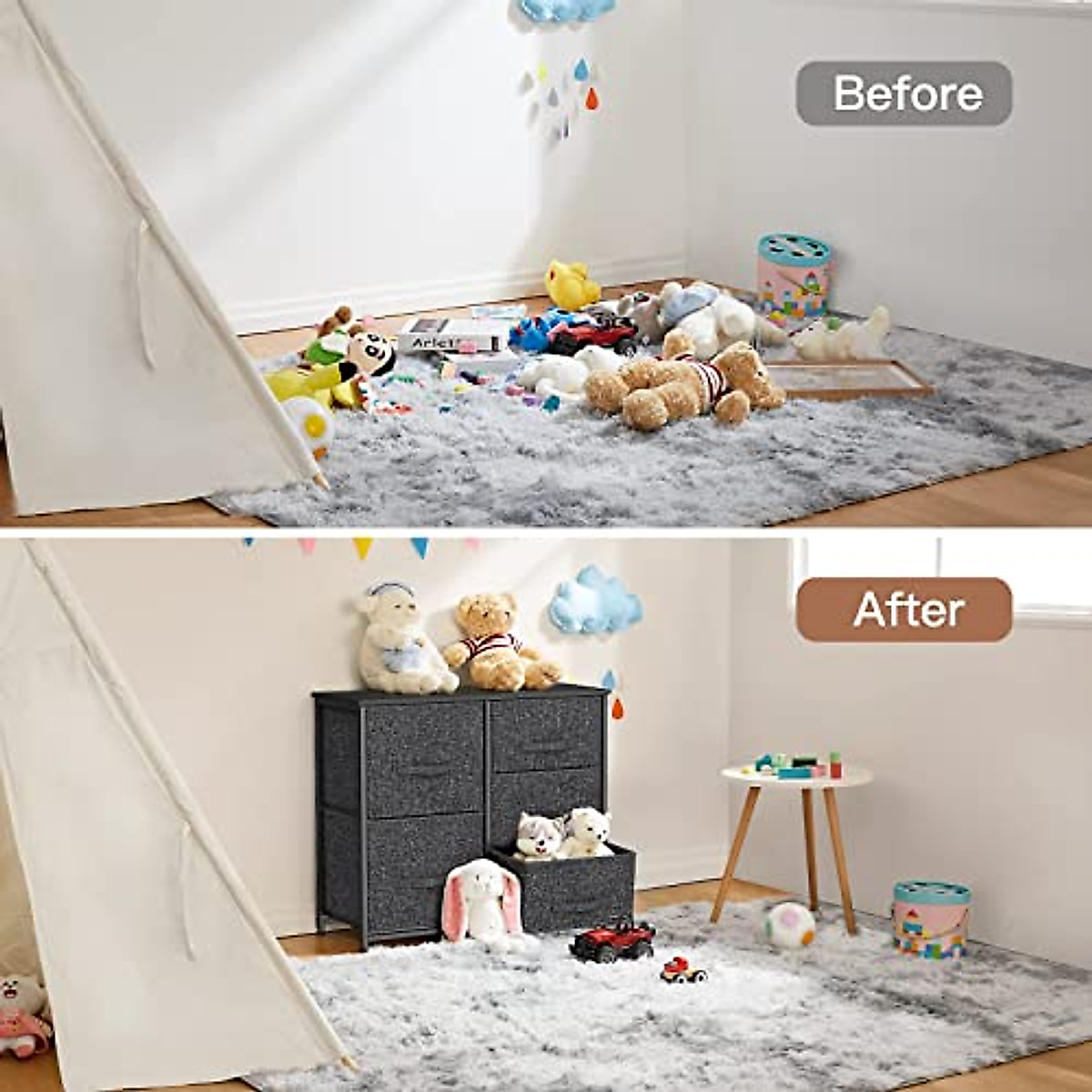 Pipishell Fabric Dresser, 5 Drawer Storage Chest Tower, Organizer Unit for Bedroom, Hallway, Entryway, Closets and Living Room -Sturdy Steel Frame, Wood Top, Easy Pull