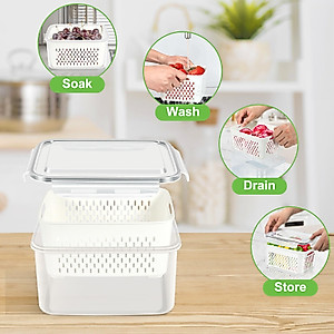 TBMax Fruit Storage Containers for Fridge - 3 Pack Large Produce Saver Containers Fridge Organizers with Airtight Lid & Colander, Vegetable Storage Lettuce Keepers Berry Containers for Refrigerator