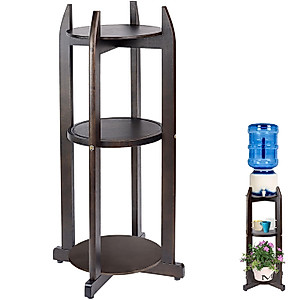 BETSEO Natural Solid Wood Water Dispenser Floor Stand (32.8" Hight-11.2" Wide) Drink Dispenser Floor Stand with 3 Round Shelfs Included for 1-5 Gallon Water Bottles/Crocks, Water Jug (Walnut Color)