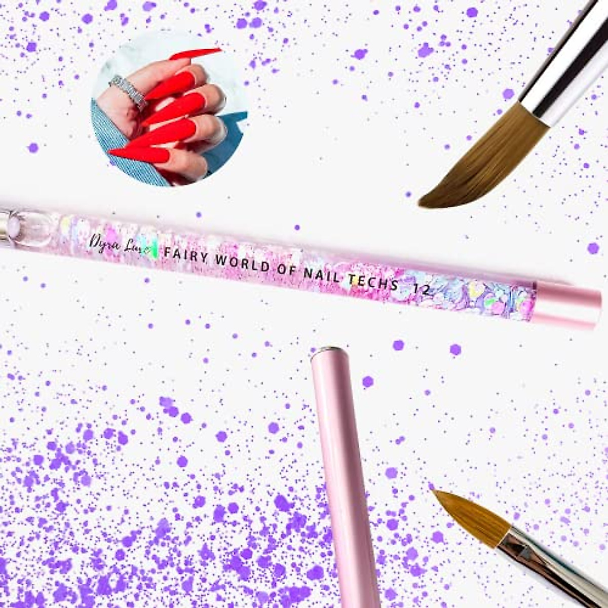 Dyra Luxe Acrylic Brush – Acrylic Brushes For Nails | Uñas Acrilicas | Acrylic Nail Supplies | Pincel Para Acrilico Kolinsky | Fancy Nail Brushes For Nail Art 1 PCS Round Tip Size 12 | Aqua Glitter Pastel Color Manicure Brush