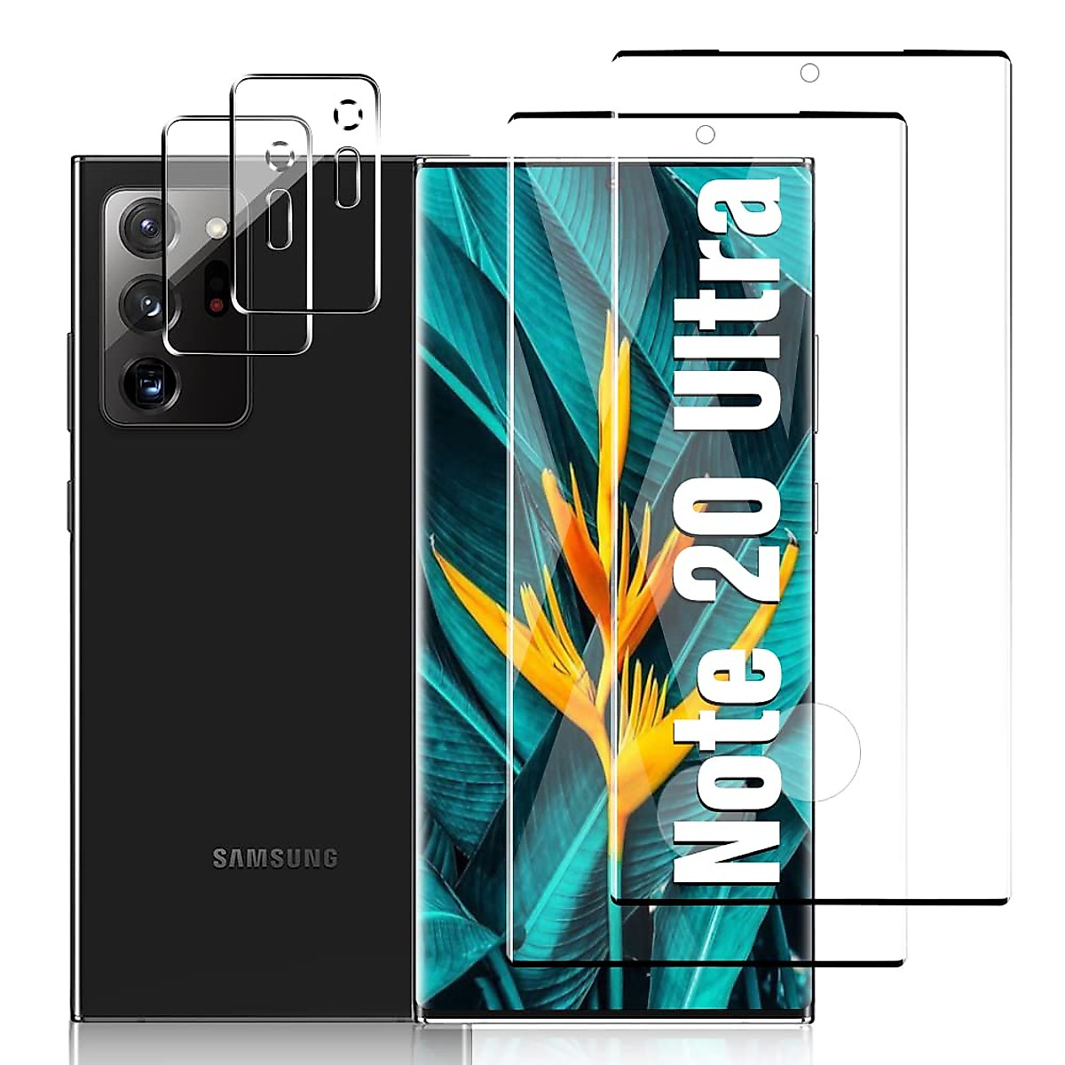 [2+2 Pack] Galaxy Note 20 Ultra 5G Screen Protector, with Camera Lens Protector [Fingerprint Unlock] [9H Hardness] 3D Full Coverage HD Tempered Glass Protector for Samsung Galaxy Note 20 Ultra (17.9")