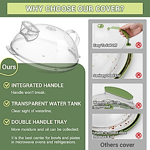 WENWELL Microwave Cover with Water Steamer & Tray,Food Protector for Splatter Guard,Dish Bowl Plate Serving Lid with Handle,BPA-Free,Clear Safe Plastic,10 Inchs