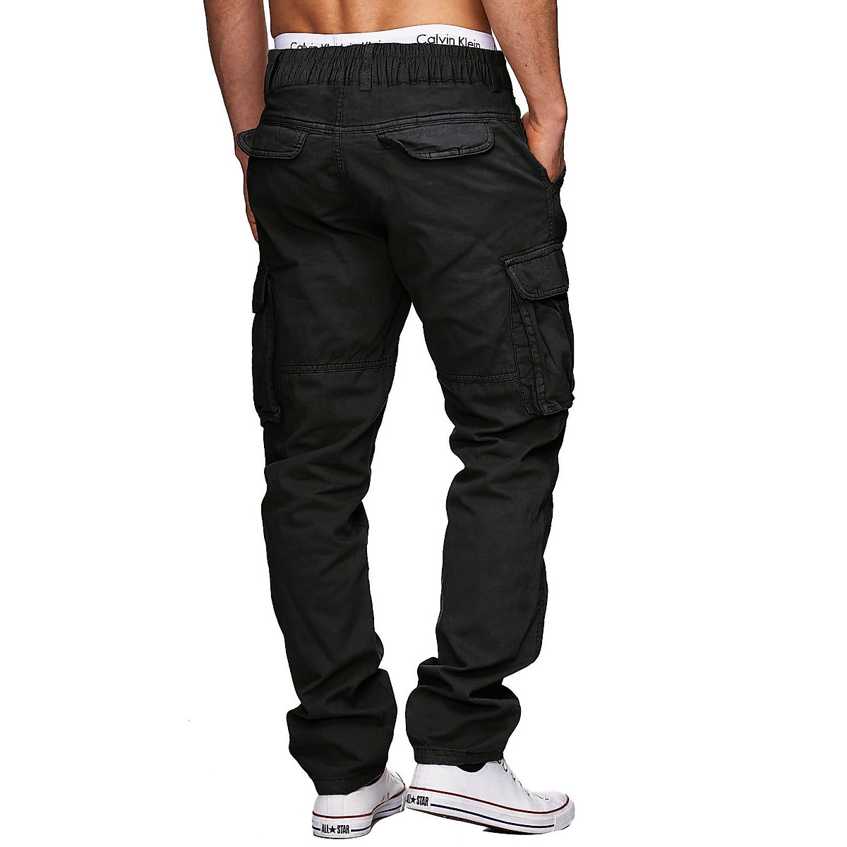 AIFARLD Mens Cargo Pants Multi Pockets Hiking Pants Cotton Stretch Elastic Waist Lightweight Trousers Outdoor Casual Relaxed Fit