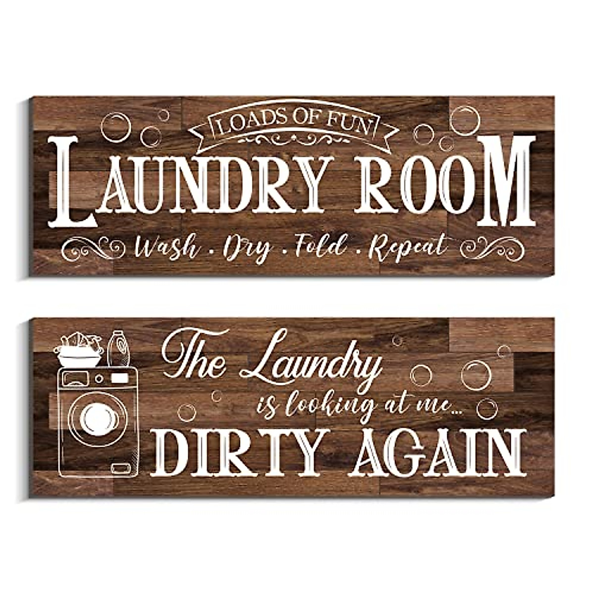 Creoate Laundry Room Decor, 2 Pieces Laundry Sign Wall Decor Funny Laundry Room Rules Decor Rustic Family White Wood Sign Hanging Plaque for Laundry Bathroom Wall Decor (Brown)