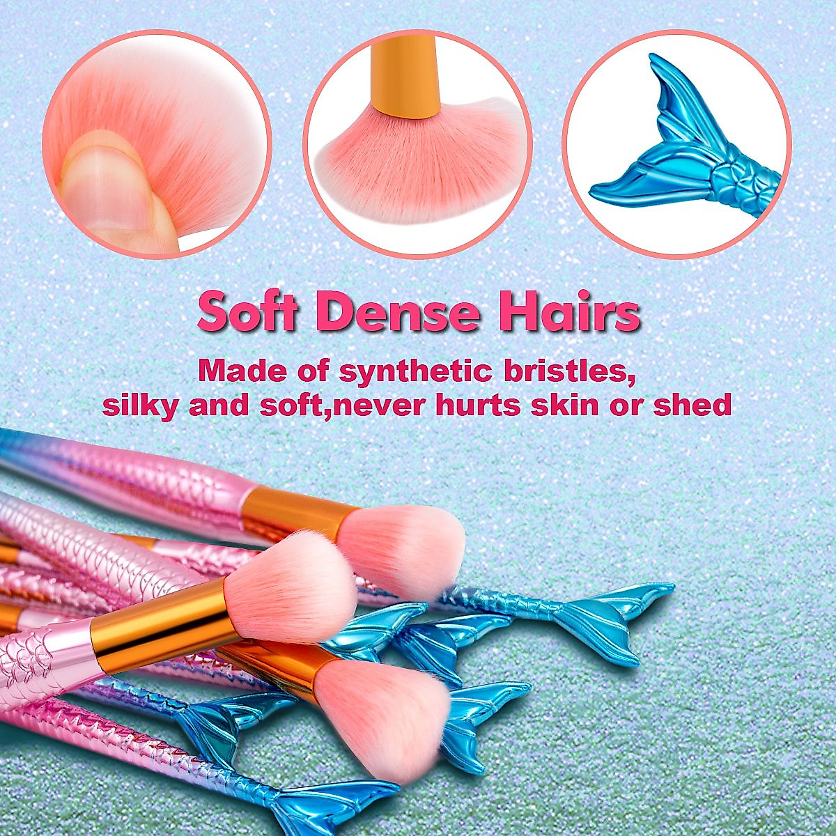 Makeup Brushes Set- Cosmetic Conceler Brushes Kit Tool 12PCS Make Up Foundation Eyebrow Eyeliner Blush Concealer Brushes Pink Mermaid Colorful (pink)
