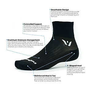 Swiftwick- PERFORMANCE TWO (3 Pairs) Running & Cycling Socks, Cushion Crew Socks (Black, Medium)