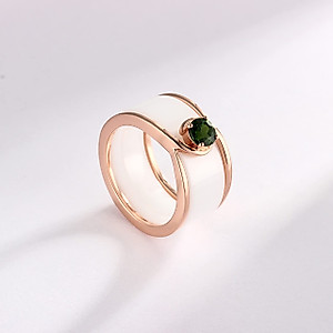 Natural Chrome diopside Rose Gold Over Sterling Silver Ring 0.6ctw with White or Black Ceramic (White, 7)