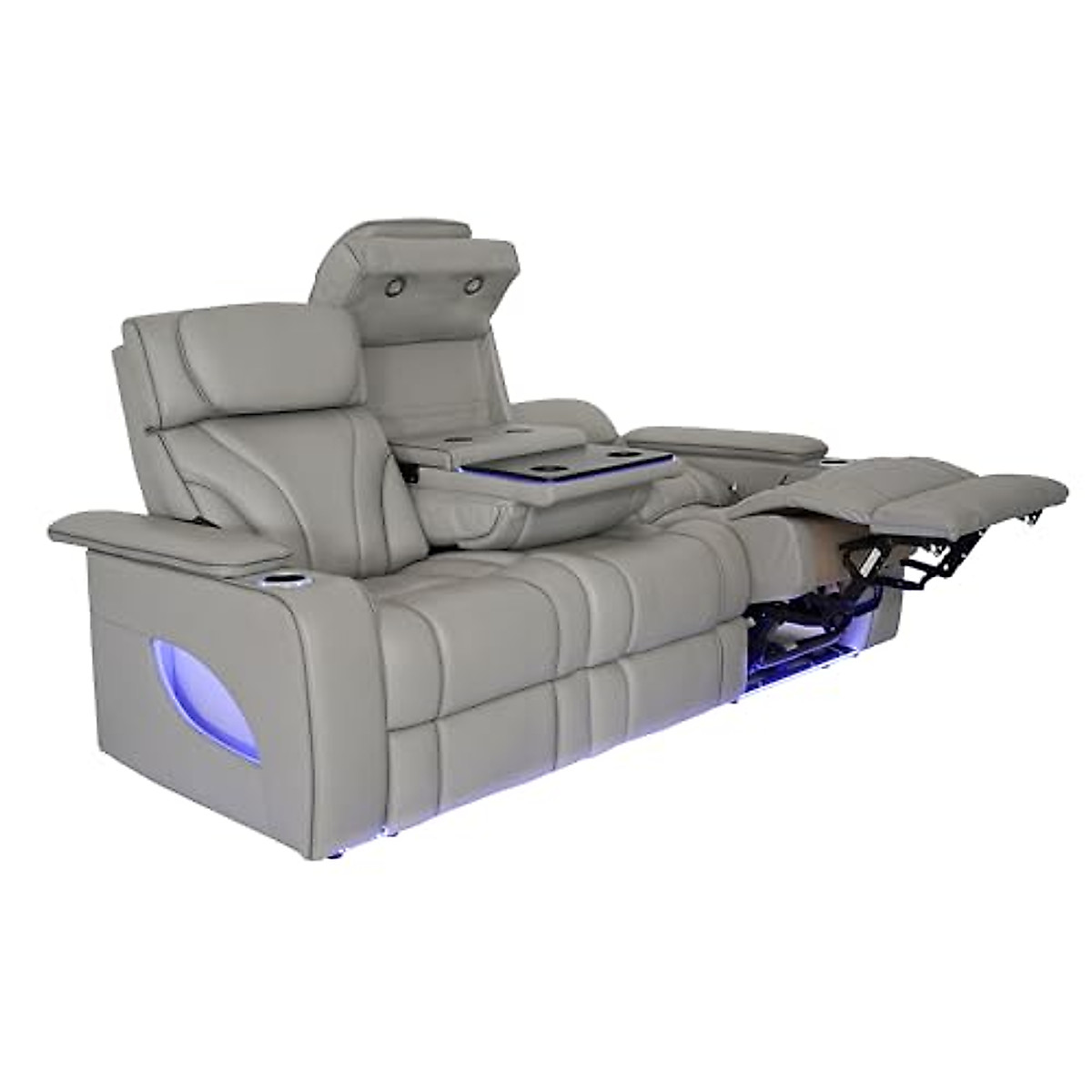 Armen Living Octavia Modern Zero Gravity Power Reclining Heated Massage Sofa, 86" Wide, Silver and Gray Top Grain Leather