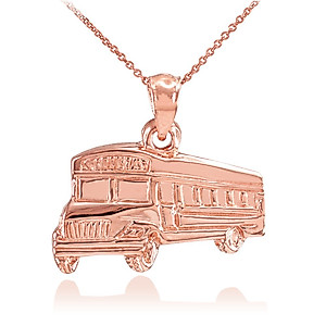 Sideways Crosses Fine 14k Rose Gold School Bus Pendant Necklace, 18"