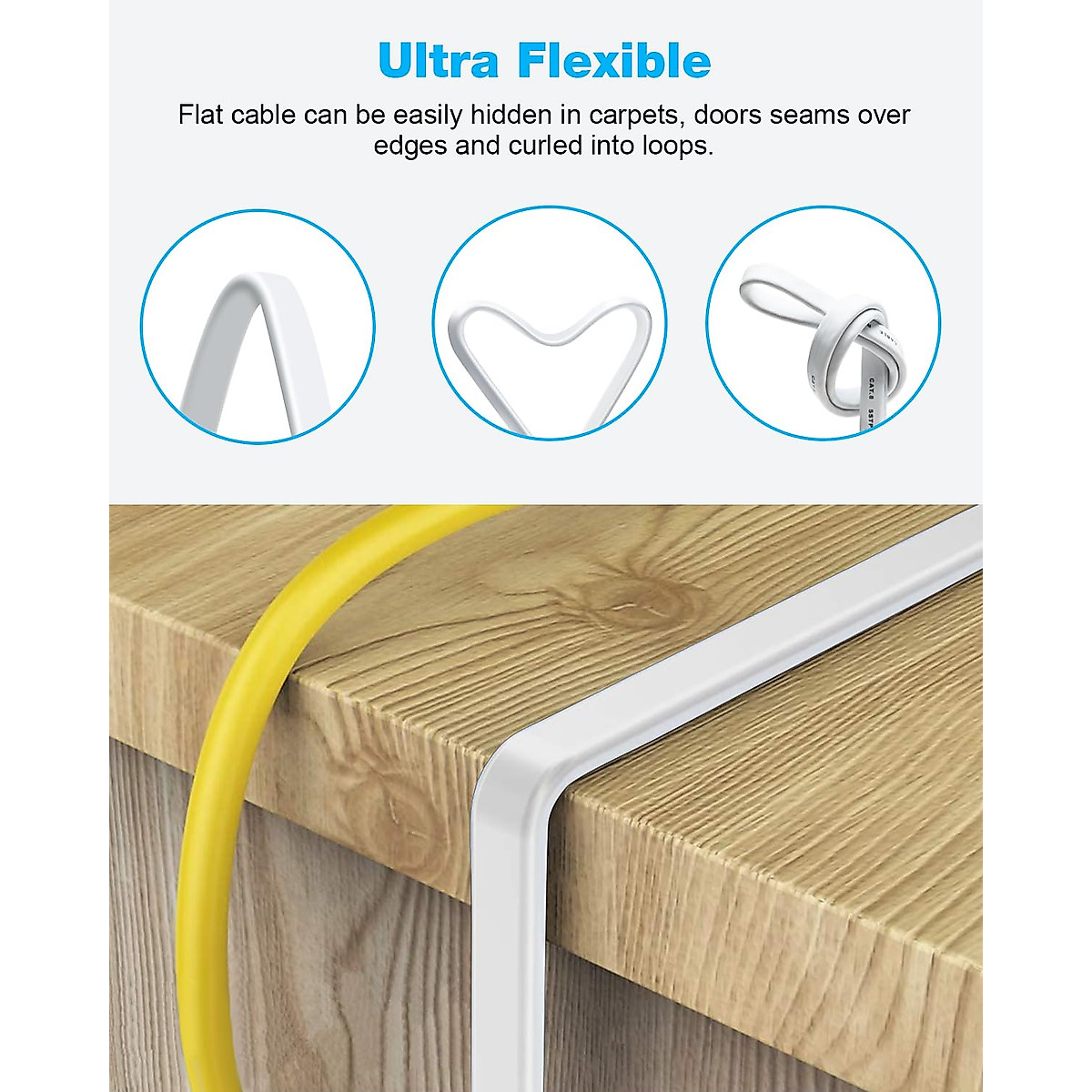 DDMALL CAT8 Ethernet Cable 100ft, High Speed 40Gbps 2000MHz Shielded S/FTP, Flat Gigabit Network LAN Patch Cord with RJ45 Connector for Gaming, PS5, PS4, PS3, Xbox, Router, Modem (100ft White)