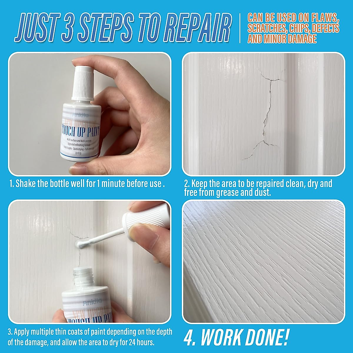 Ankita White Touch Up Paint for Walls, Wood, Interior and Exterior Satin Enamel Paint, Quickly Repairs House Minor Chips, Cracks, Scratches and Spots, For Walls, Wood, Cabinet, Baseboard, Doors, Trim, Furniture, Corner, Egg Shell and Small Can.(Perfect Wh