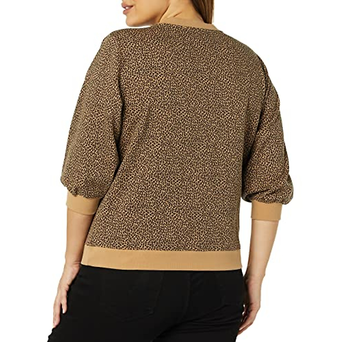 Amazon Essentials Women's French Terry Fleece Sleeve Detail Crewneck Sweatshirt, Camel Cheetah, Large