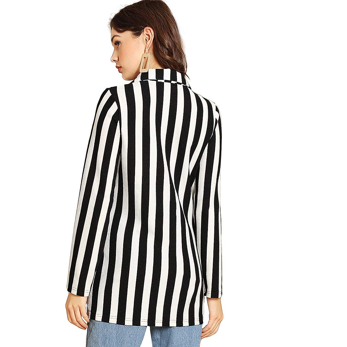 Floerns Women's Casual Work Office Open Front Striped Blazer Black White XL