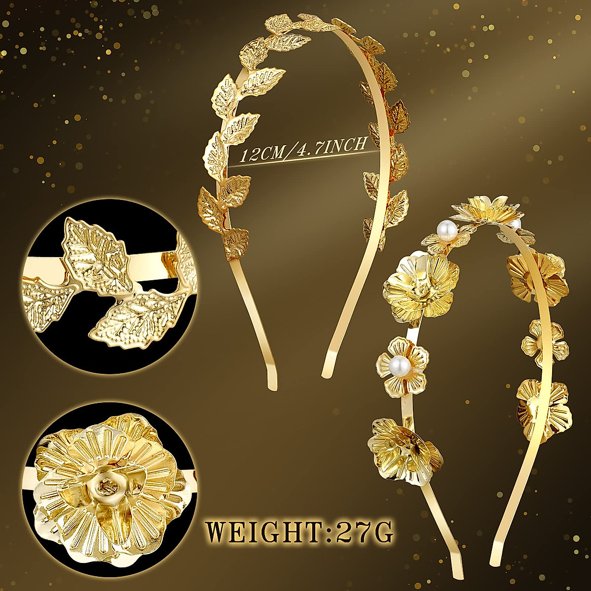 XunYee 6 Pcs Gold Leaf Headbands Set Pearl Headbands for Women Greek Goddess Accessories Flower Faux Pearls Headband Gold Metal Prom Headpiece Crown Bridal Hairband for Women Girl (Graceful Style)