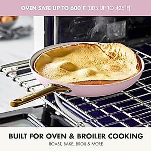GreenPan Reserve Hard Anodized Healthy Ceramic Nonstick 10 Piece Cookware Pots and Pans Set, Gold Handle, PFAS-Free, Dishwasher Safe, Oven Safe, Blush Pink