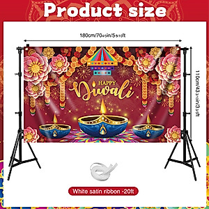 Large 71" X 43" Happy Diwali Backdrop, Red Happy Diwali Banner, Diwali Decorations for Home, Diwali Banner Decorations Backdrop, Celebration Deepavali Party Decorations tineit