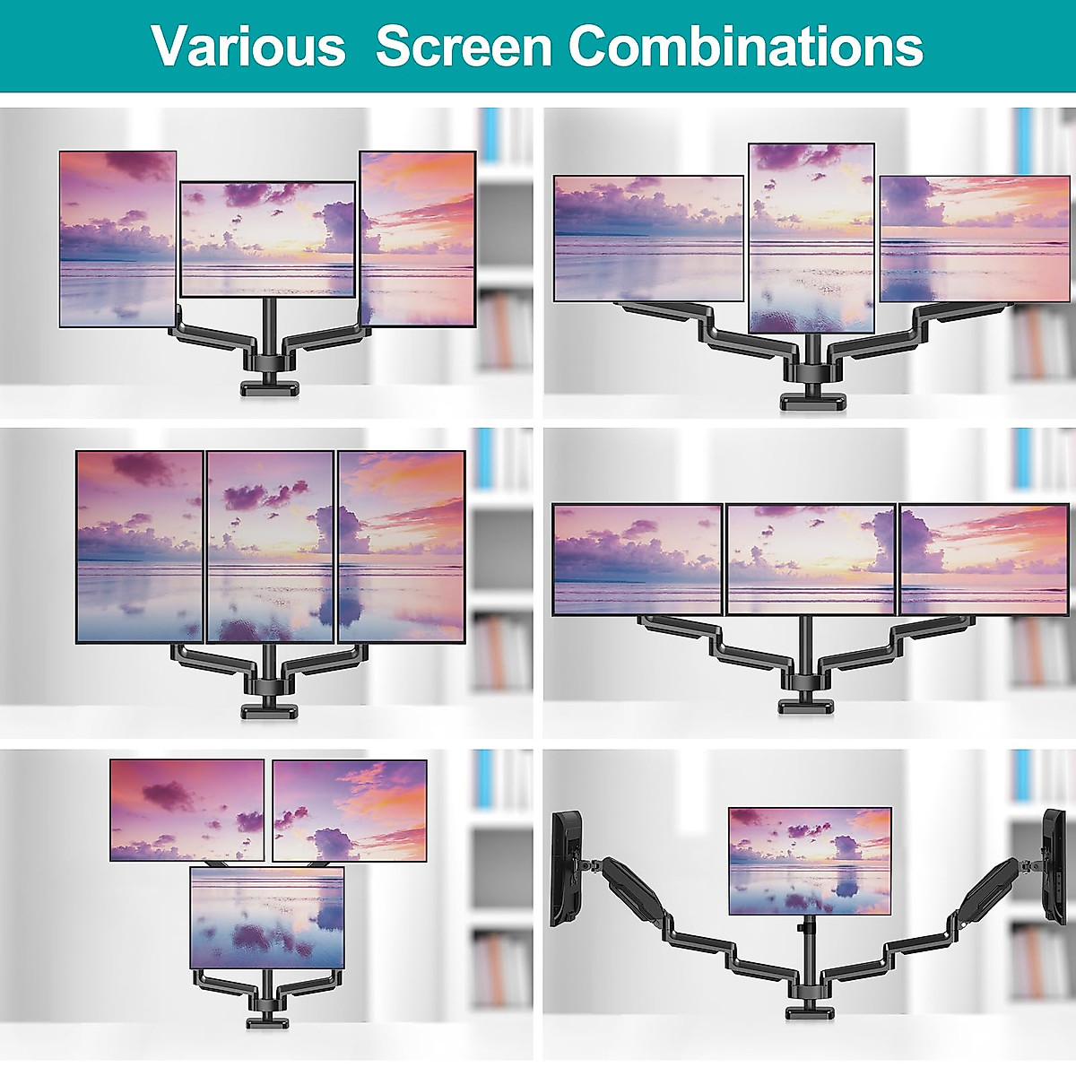 MOUNT PRO Triple Monitor Desk Mount - Articulating Gas Spring Monitor Arm, Removable with Clamp and Grommet Base - Fits 13 to 27 Inch LCD Computer Monitors, VESA 75x75, 100x100