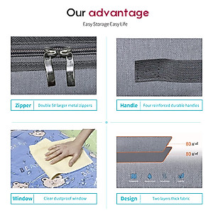 Onlyeasy Foldable Underbed Bags - 2 Pack Blankets Clothes Comforters Storage Bag Breathable Zippered Organizer for Bedroom with Clear Window and 4 Handles, 39.4x19.7x5.9 in, Linen-like Grey, MXDUBBP2