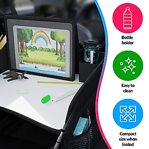 AMZ Supply Kids Travel Tray, 6 Compartments, Tablet Stand. Folding Travel Tray for Kids Car Seat. Compact Car Seat Tray for Kids Travel. Travel Table for Kids in Car. Toddler Travel Tray for Car Seat