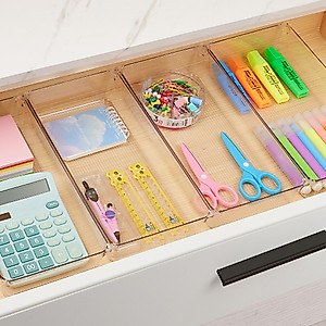 Vtopmart Kitchen Drawer Organizer for Large Utensils, 4 Pack 12" x 6" Plastic Silverware Organizer Trays for Cutlery, Flatware, Knife Storage, Versatile Vanity Makeup, Bathroom Drawer Storage Bins