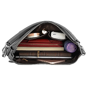 YALUXE Women's Multi Pocket Soft Cowhide Leather Medium Purse Style Shoulder Bag Grey