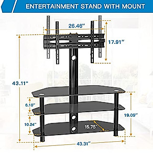 Swivel Floor TV Stand/Base for 32-75 Inch TVs-Universal Corner TV Floor Stand with Storage Perfect for Media-Height Adjustable Entertainment Stand with Cable Management, VESA 600x400mm PSFS04