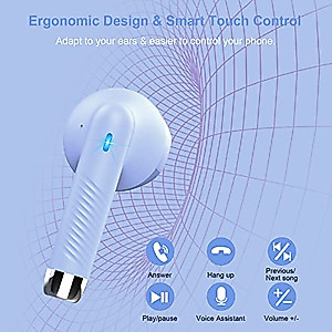 Wireless Earbuds, Bluetooth 5.3 Headphones in Ear with Noise Cancelling Mic, Earbuds Stereo Bass, IP7 Waterproof Sports Earphones, 32H Playtime USB C Charging Ear Buds Purple for Android iOS