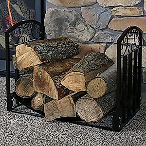Sunnydaze 2-Foot Firewood Log Rack - Indoor/Outdoor Black Powder-Coated Steel Decorative Fireplace Wood Storage Holder