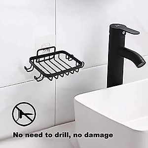 HESOMED Shower Caddy Shelves with Soap Dish Holder, No Drilling, 304 Rustproof Stainless Steel,Adhesive Shower Organizer with 4 Hooks -Black