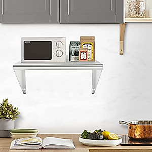 HAHAKU Wall Stainless Steel Metal Shelf 12"*48", Commercial Wall Mount ​Floating Shelving Heavy Duty 280 lbs for Restaurant, Bar, Utility Room, Kitchen and Garag