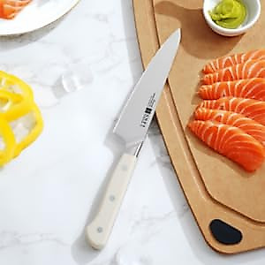 SNFSchneidteufel Gourmet 8 inch Chef Knife Made with X50CrMoV15 German Stainless Steel Blade and White Ergonomic Triple Rivet Classic Handle Design