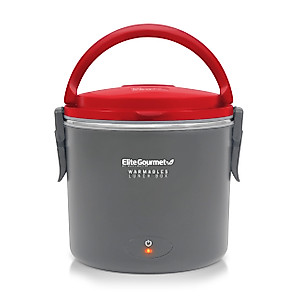 Elite Gourmet EFW-6080R Warmables Lunch Box Electric Food Warmer with Stainless Steel Pot, 32 Ounce, Grey Red